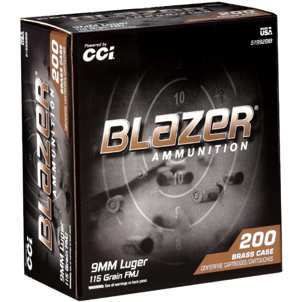 CCI Blazer Brass 9mm 115 grain FMJ Full Metal Jacket 200 rd box FREE ...